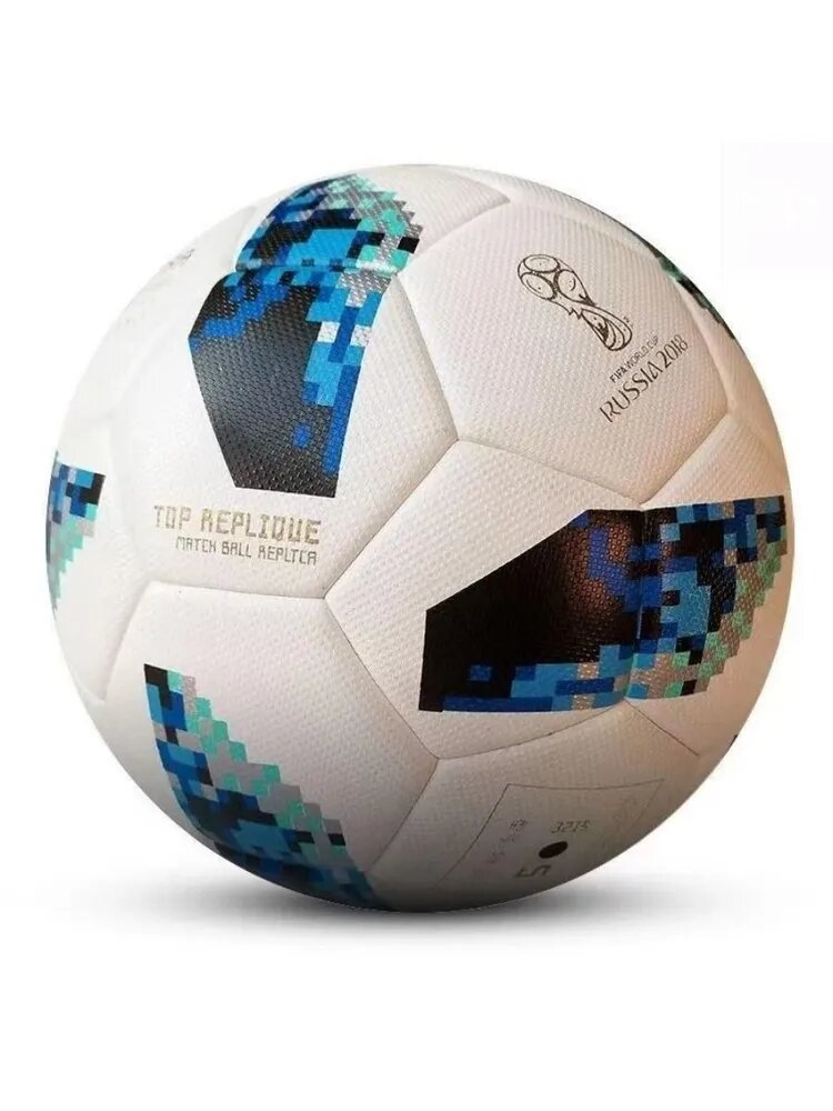Футбольный мяч размер 5 FIFA Russia 2018, белый с синим пиксельным узором, искусственная кожа