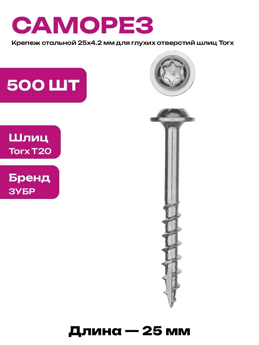 Саморезы оцинкованные для глухих отверстий 25 мм 500 шт