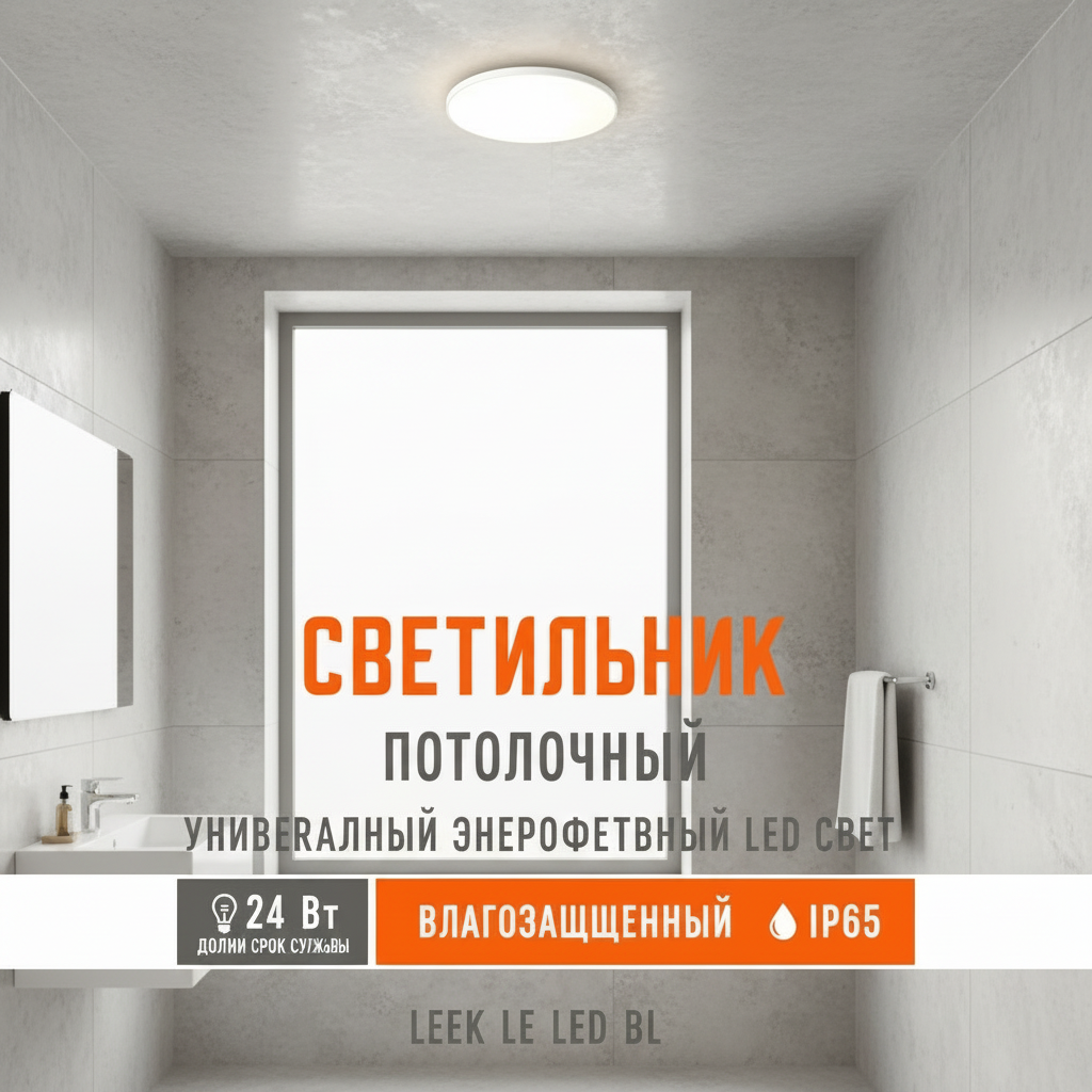 Влагозащищенный LED-потолочник 24 Вт IP65 тонкий 298x45 с монтажной пластиной
