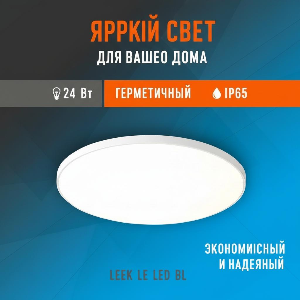 Светильник потолочный LED 24W IP65 29.8 см белый тонкий с монтажной панелью