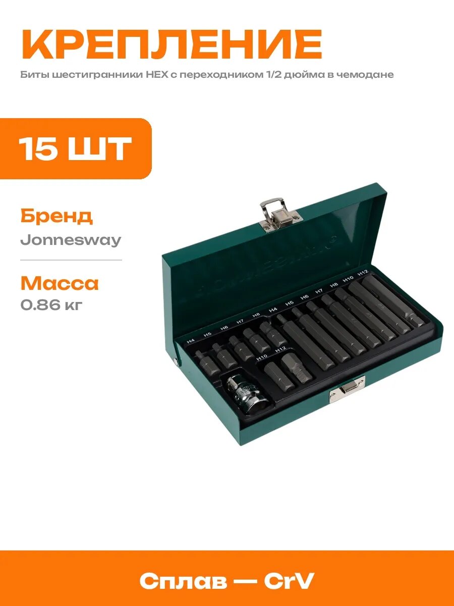 Биты хромованадиевые в кейсе HEX метрические 1/2 дюйма