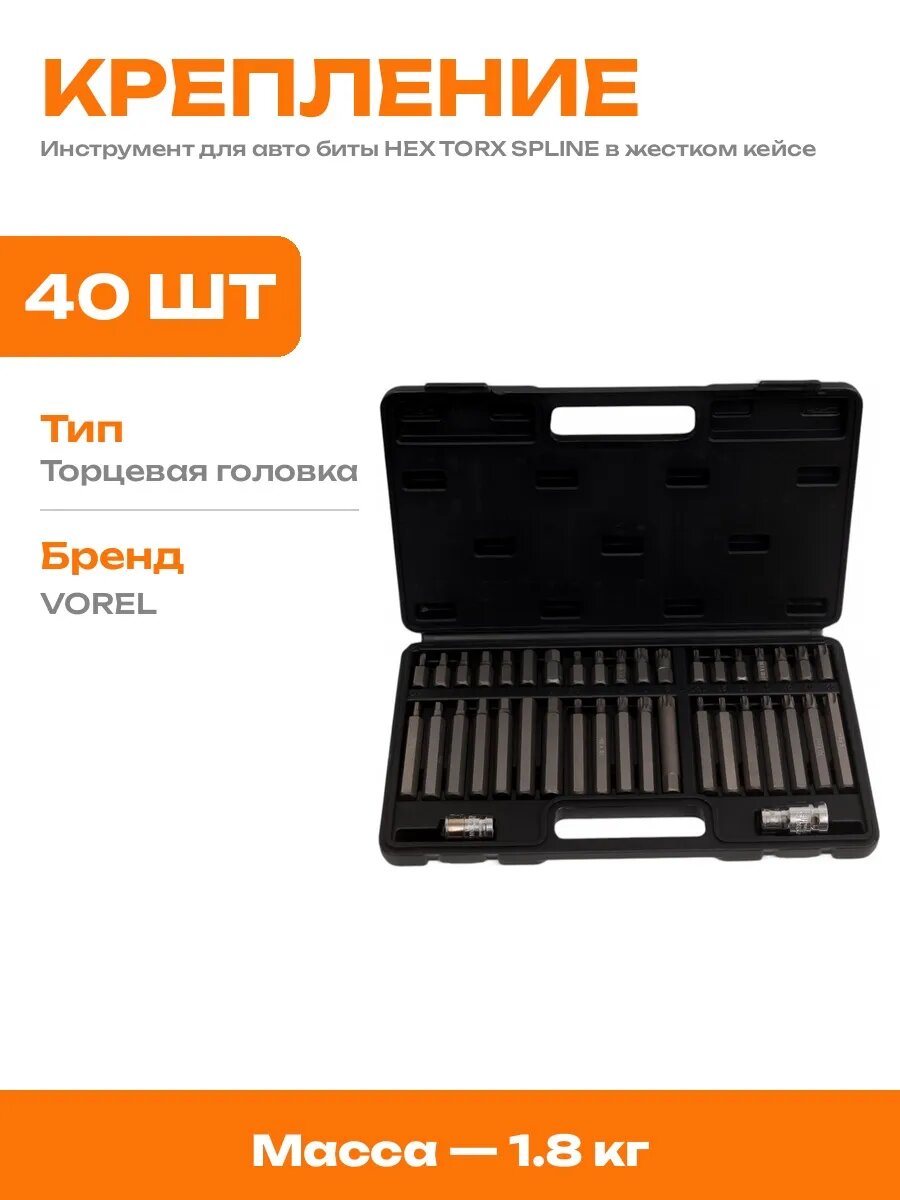 Набор бит HEX TORX SPLINE глубоких головок в кейсе CrV 1/2