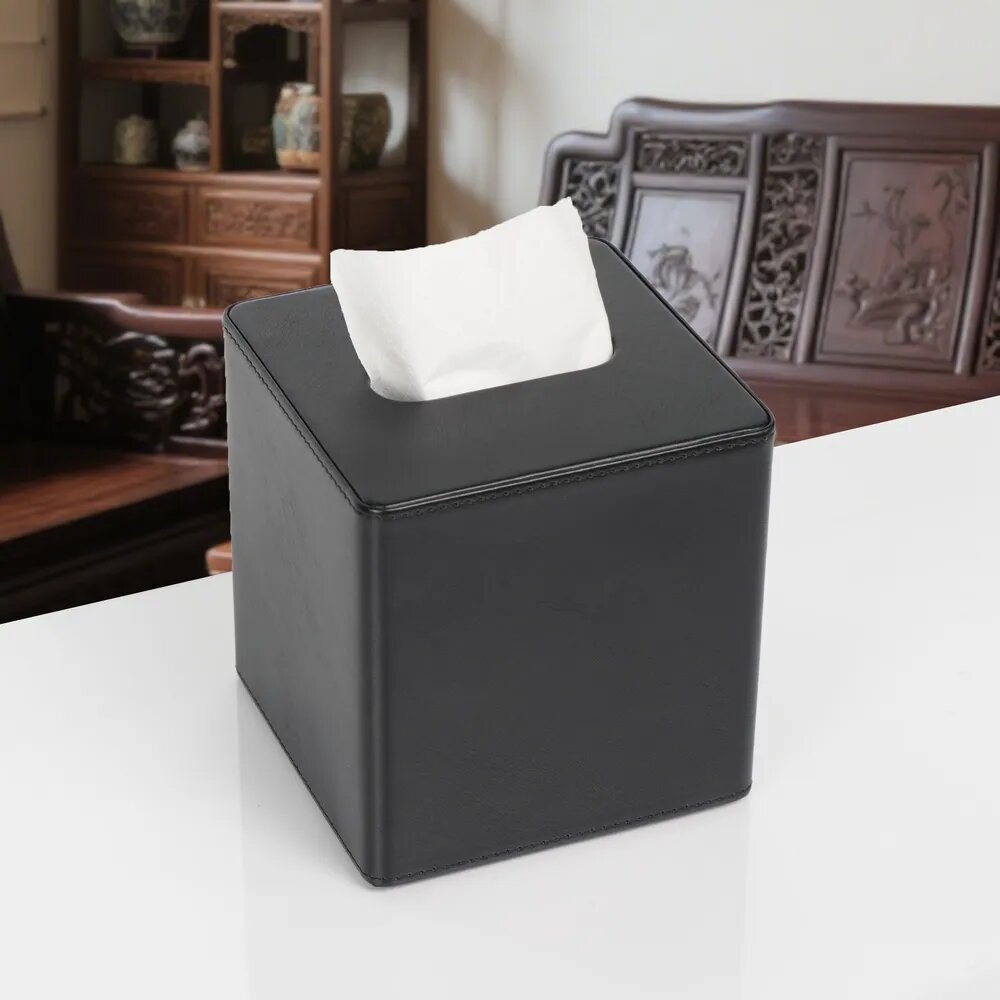 Салфетница IKEA из ABS-пластика черная с кожаным узором, квадратный коробочек для салфеток — фото 1
