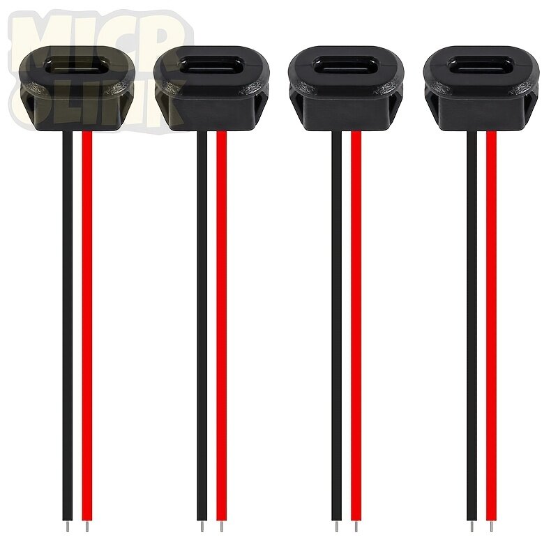 Комплект разъемов USB Type-C женских с двухжильным проводом для пайки, открытый соединитель на 2 контакта без клемм, 4 шт.