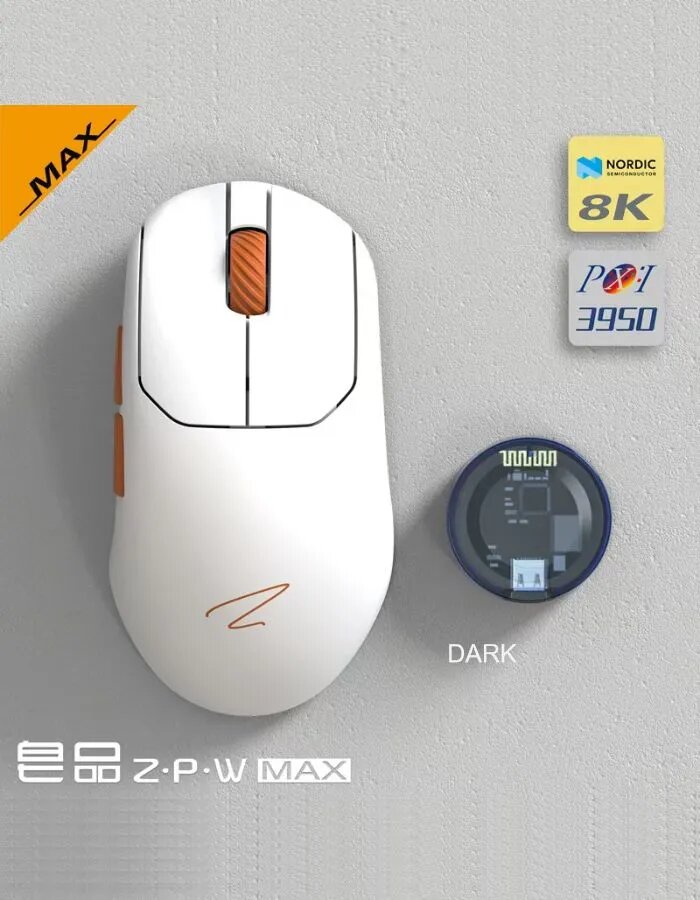 ZAOPIN Игровая мышь беспроводная ZPW MAX, PAW3950, 8K, слоновая кость, оранжевый
