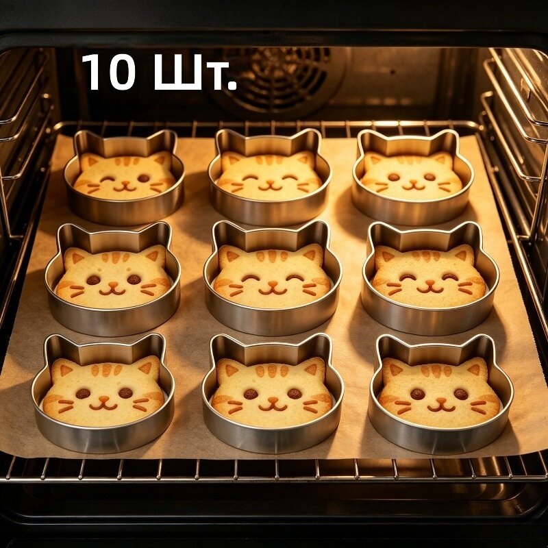 Формочки для печенья в виде кошек, алюминиевые, набор 10 шт.