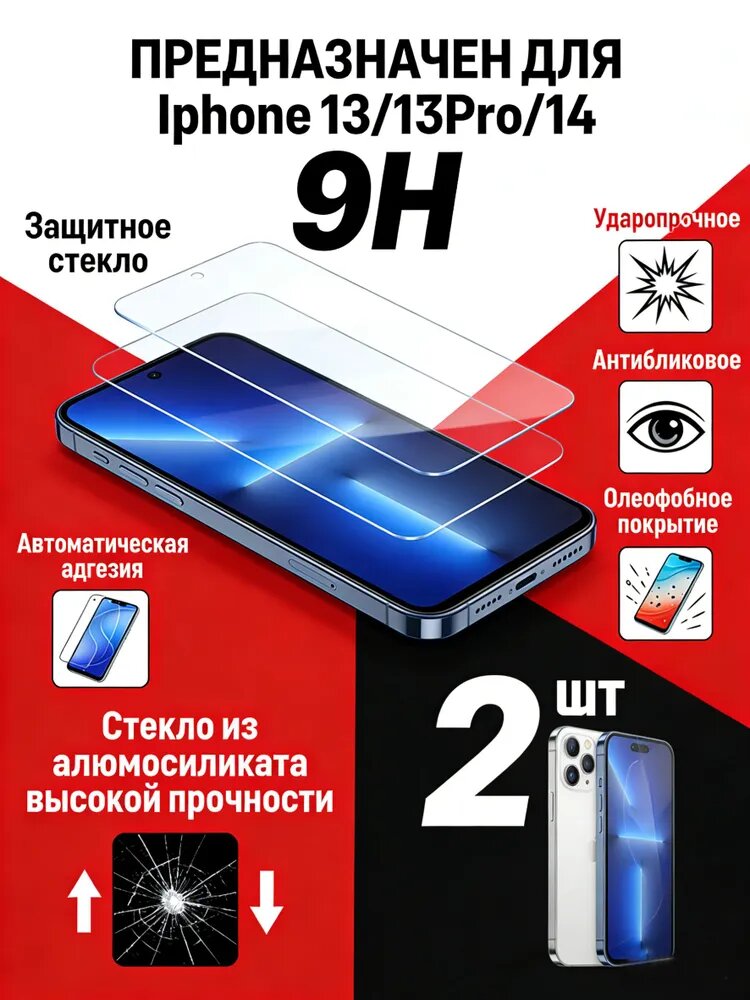 Защитное Стекло 9H для iPhone13/iPhone13Pro/iPhone14/iphone16E 2 шт Ультратонкое Антиударное с Антибликовым Покрытием