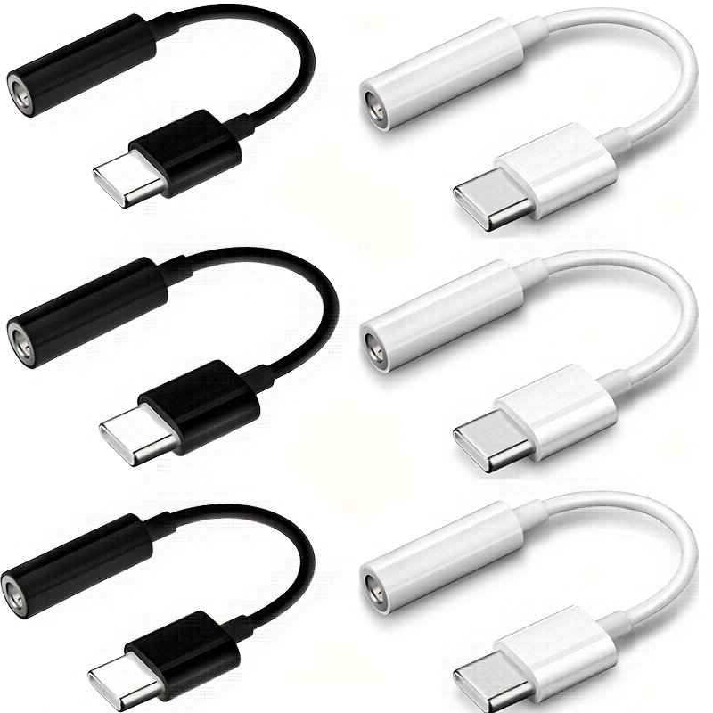 6 шт. USB Type-C на 3,5 мм аудиоадаптер, переходник USB-C на Aux, для наушников, чёрный+белый