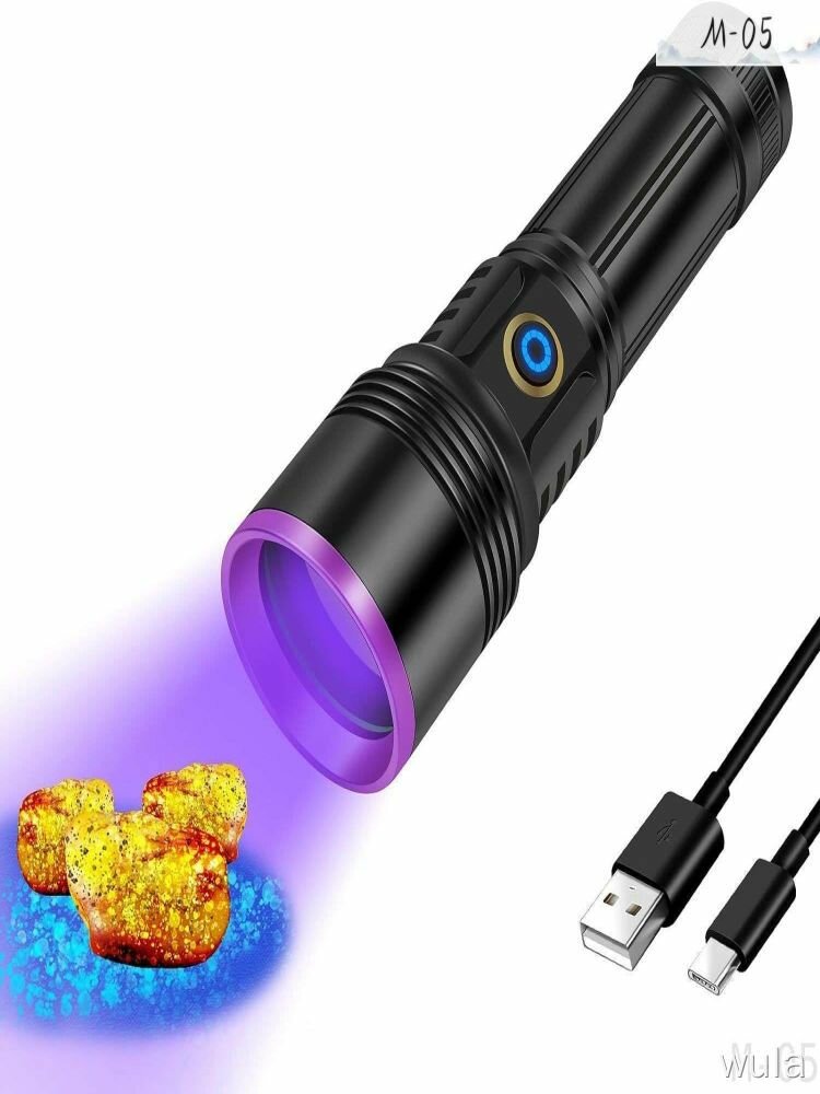 Фонарик ультрафиолетовый M-05 365 нм черный с USB зарядкой для поиска пятен и животных детектор