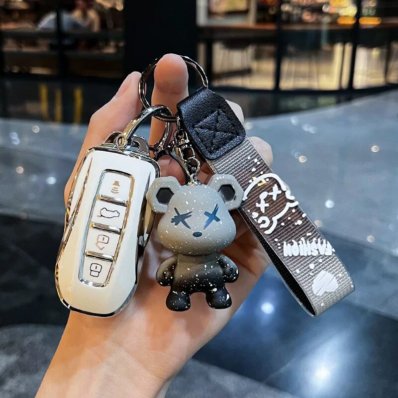 Белый чехол для ключей Ford Lingrui для женщин с серым брелоком в виде насилия медвежонка