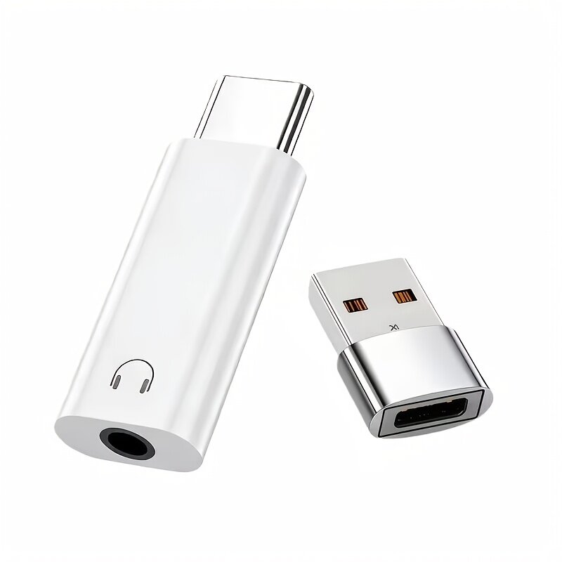 Переходник USB-C на 3.5 мм для наушников, аудио конвертер для смартфонов и ноутбуков, белый, 2 шт.