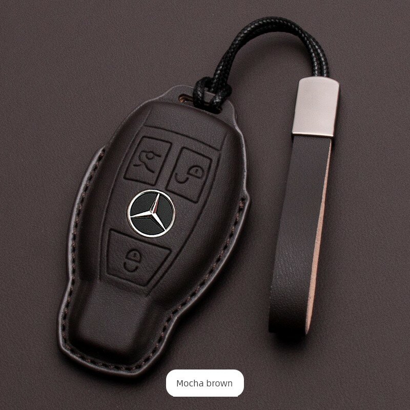 Чехол для брелока Mercedes-Benz из натуральной кожи с ремешком, каштановый для моделей E-класса