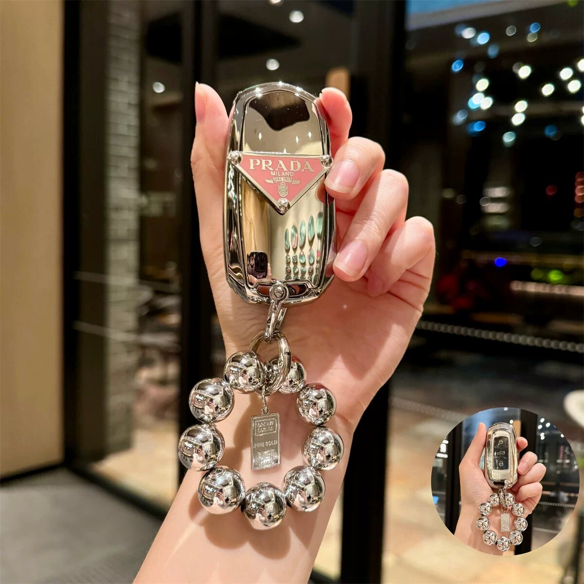 Ключница A Style с серебряной оболочкой, розовой принцессы наклейкой и маленькой серебряной бусинкой цепочкой