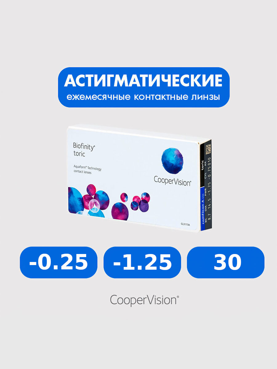 Biofinity Toric (3 линзы) -0.25 -1.25 30 Линзы контактные мягкие плановой замены