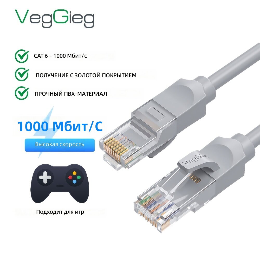Кабель Ethernet CAT6, 5 Гбит/с, позолоченные разъемы, 8-жильная витая пара, прочный ПВХ, длина 4.92 фута, для игр, ПК и роутеров