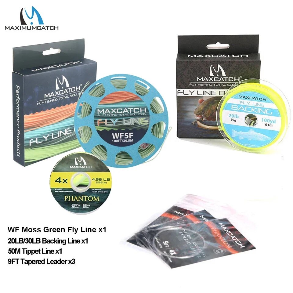MAXIMUMCATCH WF Fly Line 1-8WT 100 футов WF5F, Moss Green Full kit