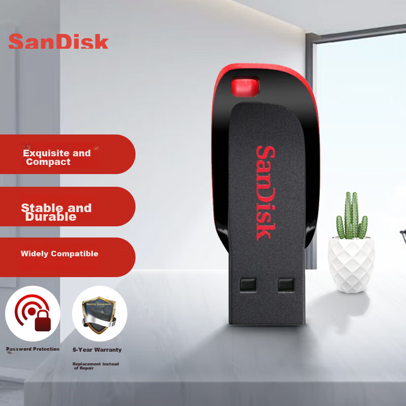 SanDisk CZ50 16GB USB2.0 флеш-накопитель черно-красный компактный с шифрованием Версия：CZ50 [Компактный и стильный |