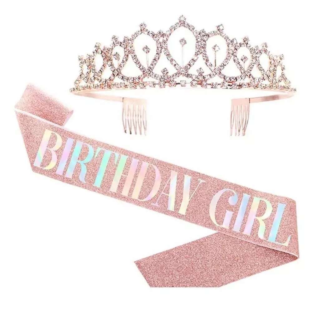 Подарочная лента для дня рождения с надписью Birthday Girl, розовая, блестящая