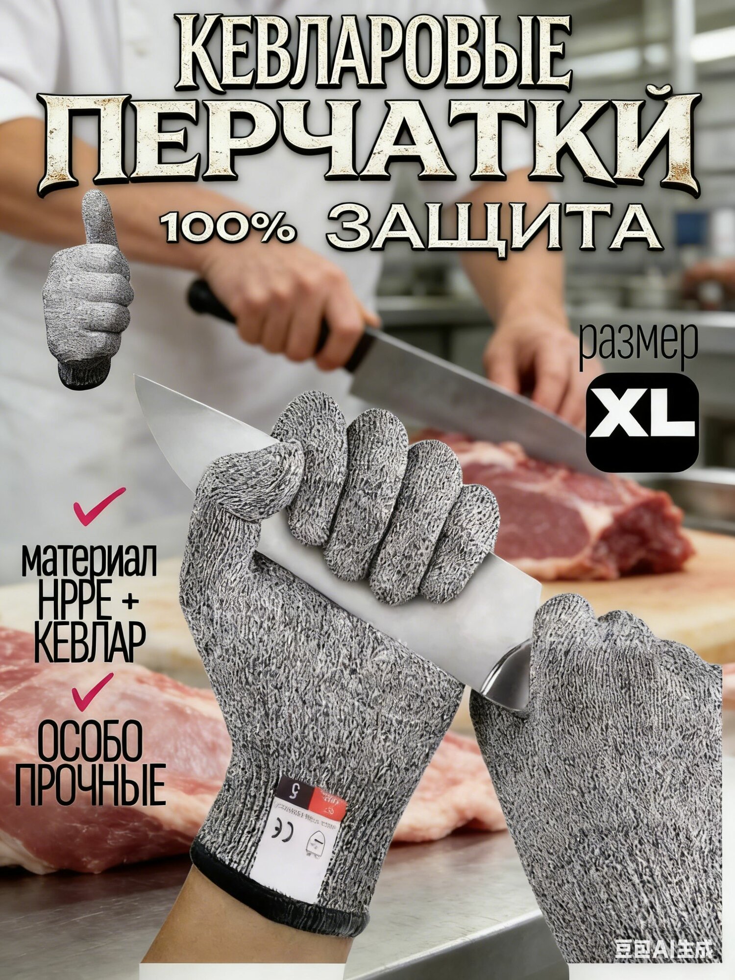 Защитные перчатки XL, для мяса/рыбы/устриц размер XL разделка мяса чистка рыбы устрицы