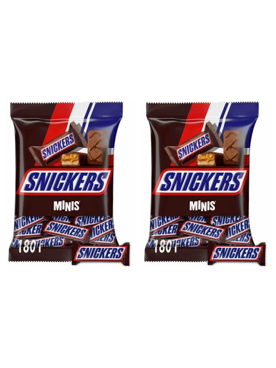 Сникерс Батончик шоколадный Snickers Minis, 2 шт по 180 г