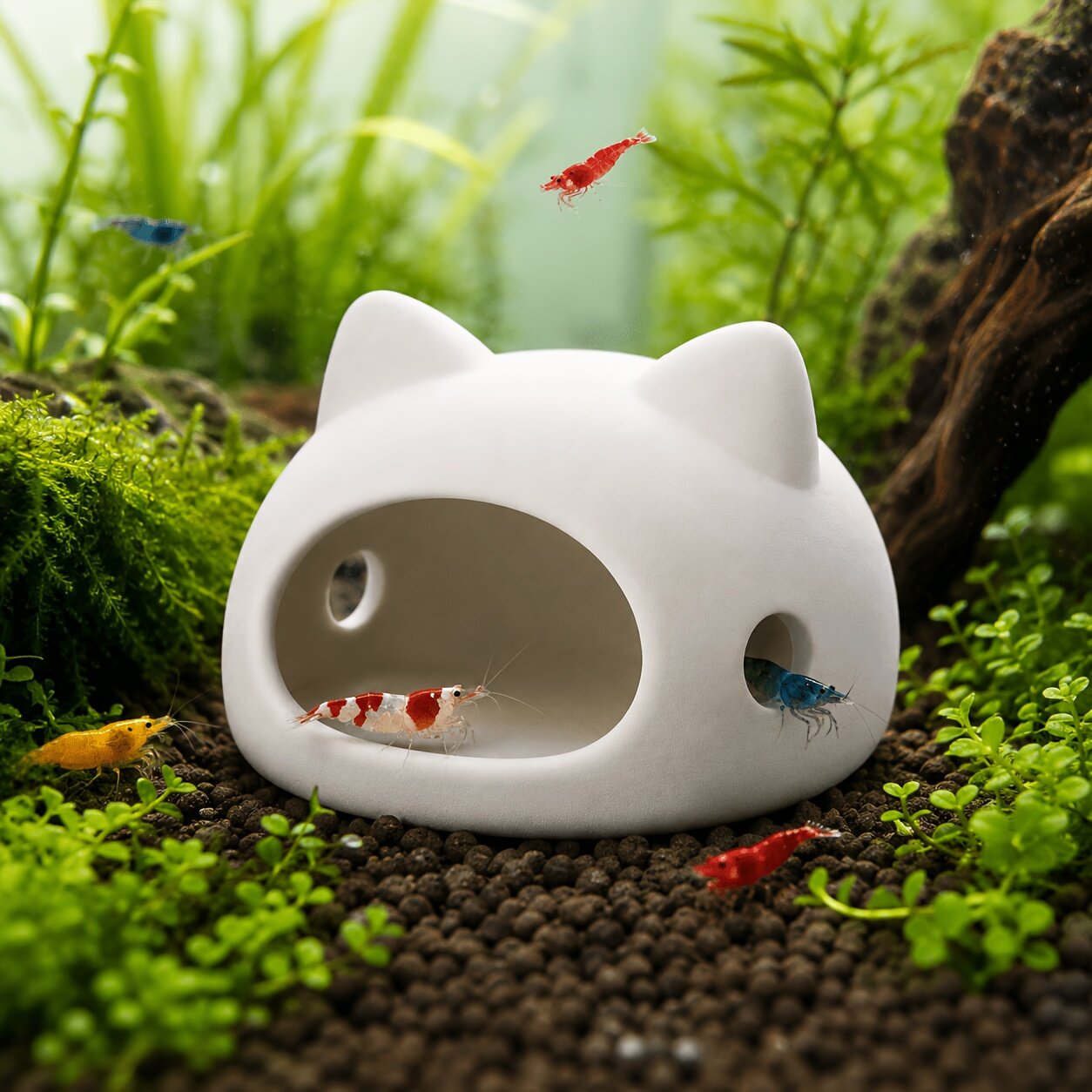 Убежище для аквариума для петушков и креветок, 3D-печатная пещера с прозрачной системой циркуляции, для нано-аквариумов, белый