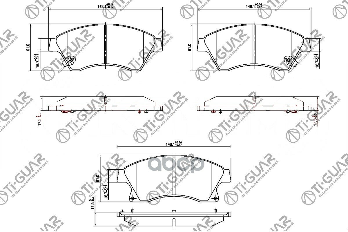 Тормозные колодки /передние комплект 4шт /керамические /TI-GUAR для Chevrolet Aveo 2011-2015; Opel Astra 2009-2015; Cruze Orl.