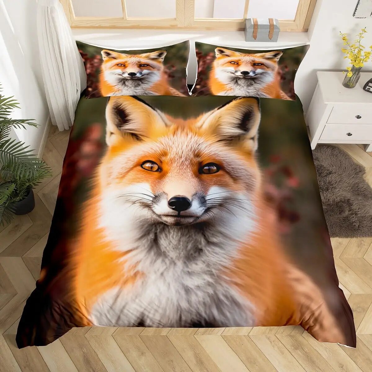 Комплект постельного белья Fox Print 3D-печать 100% полиэстер Оранжевый, 150x200cm 3pcs, 6