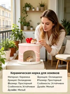 Керамическая норка для хомячка в милой форме - естественное охлаждение, идеальное укрытие жаркого лета, безопасное и модное