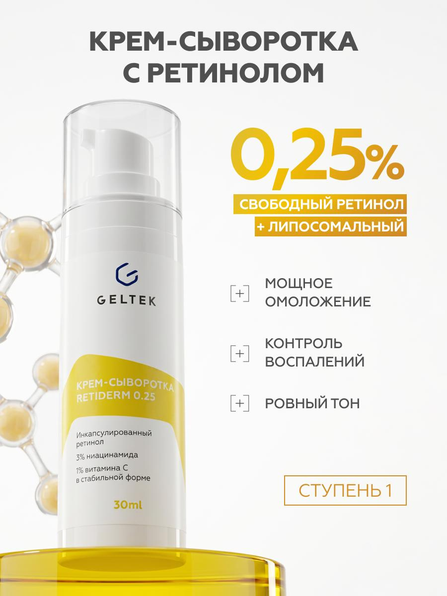 Гельтек Крем — сыворотка для лица Retiderm 0.25 с липосомальным ретинолом и ниацинамидом от морщин антивозрастная 30 мл