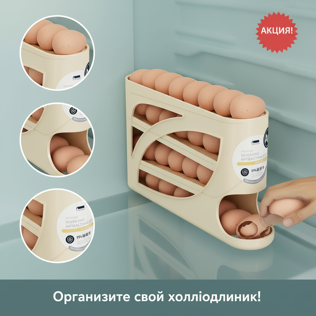 Подставка для яиц металлическая, вращающаяся на 360°, хромированная (1 шт) - для холодильника