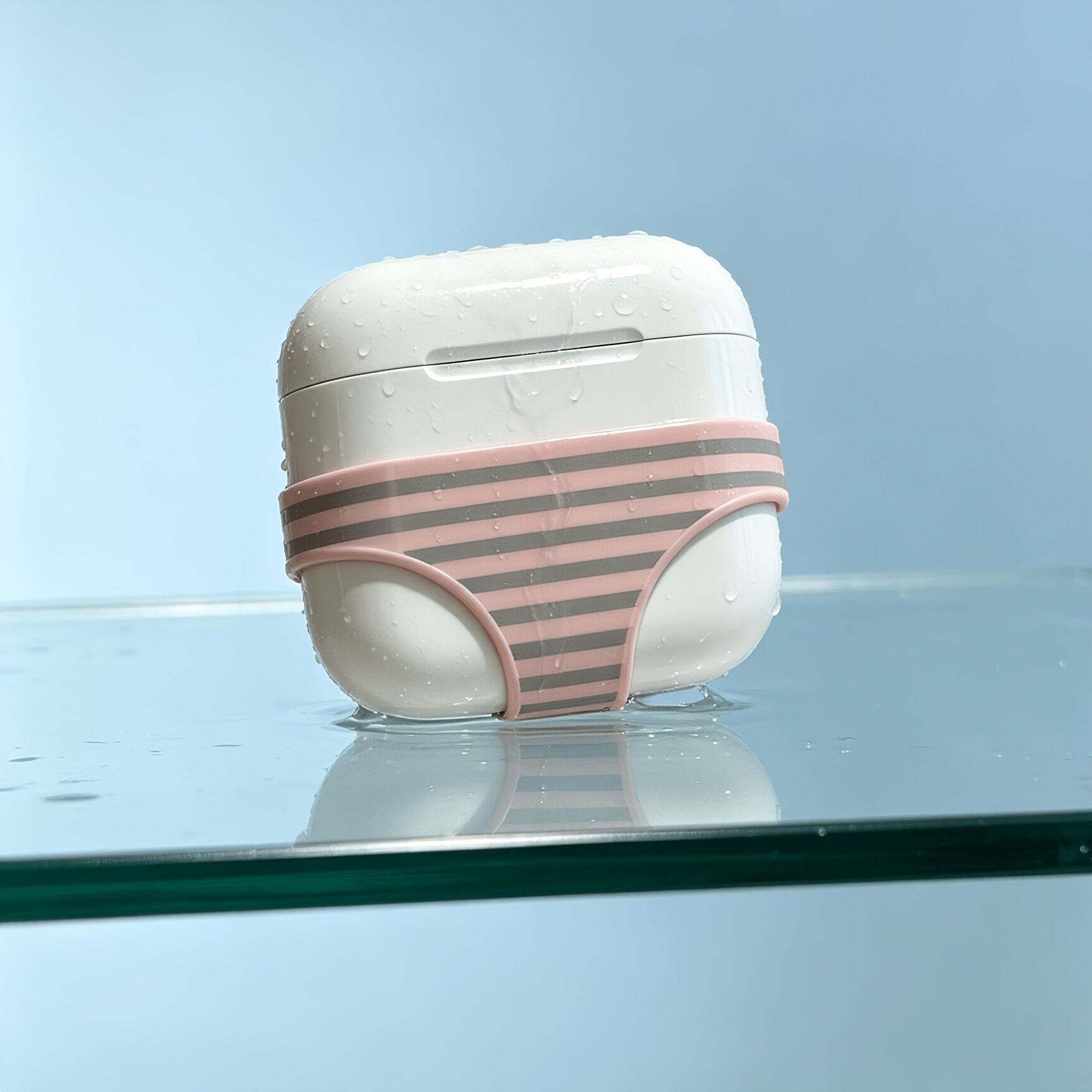 Чехол для AirPods 4 в форме шорт, защитный, розово-серый, пластик