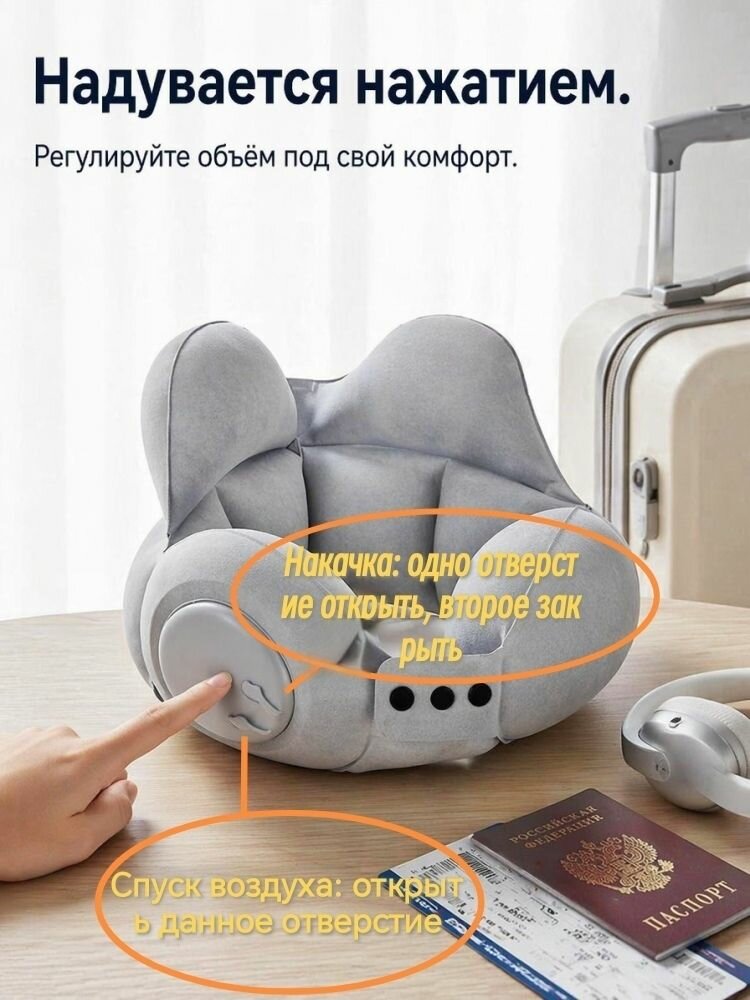 Подушка для шеи надувная для путешествий, ортопедическая, маленькая, комфортная — фото 1