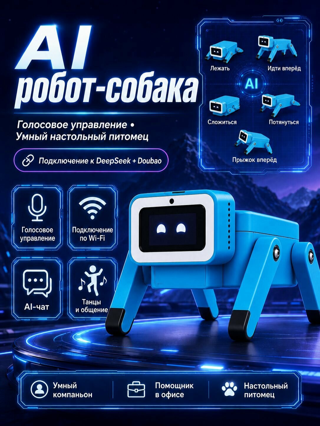 Интерактивная AI робот-собака, умный настольный питомец с голосовым управлением, общением и музыкой