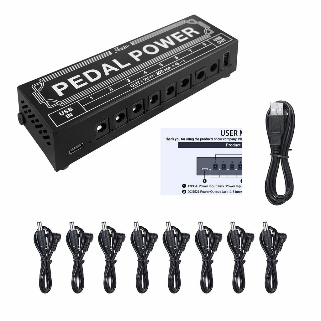 ROWIN PW-2 Блок Питания 8 Изолированных Выходов 5V USB Защита 9V Для Педалей Эффектов