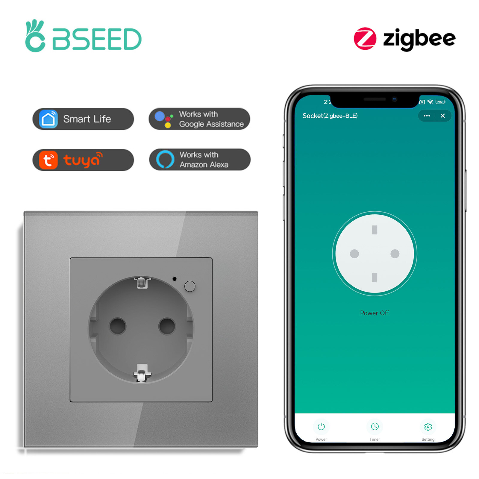 Умная ZIGBEE-розетк, серия E-TOUCH, стеклянная рамка
