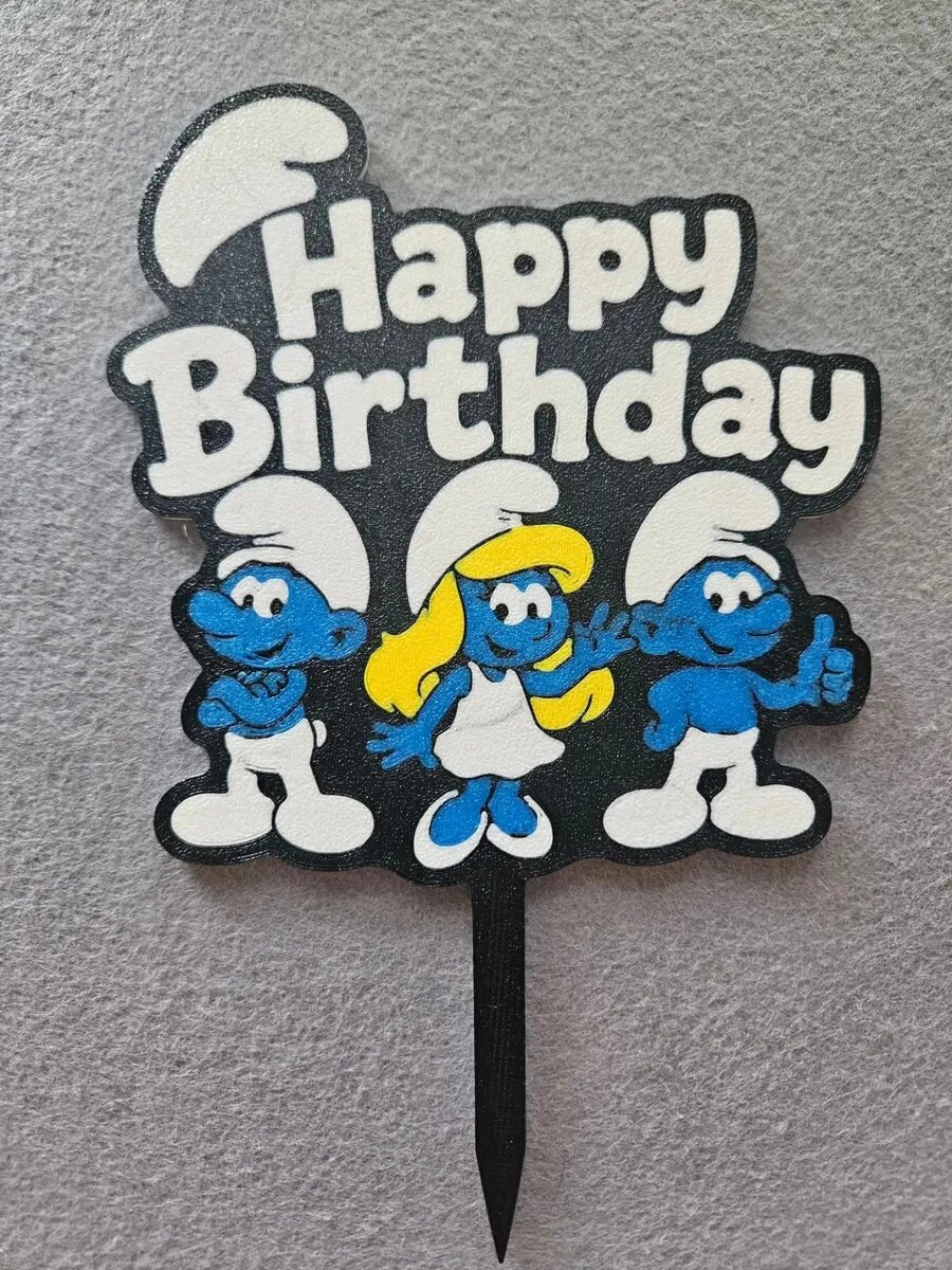Топпер в торт Смурфики happy birthdey