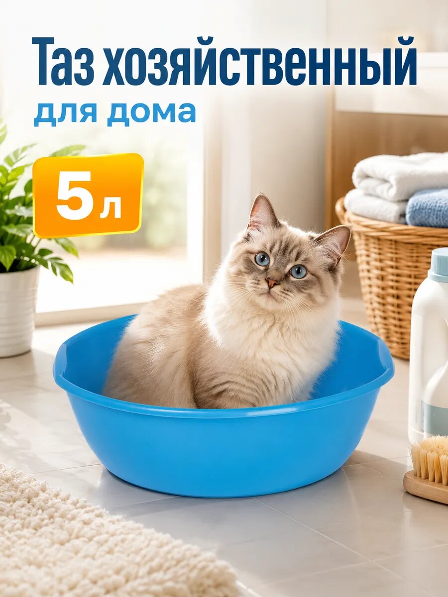 Таз хозяйственный круглый, 5 л, d=26 см, h=11.8 см, пластик, цвет микс