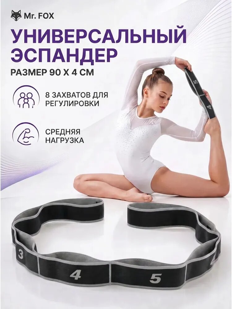 Резинка для растяжки гимнастическая фитнес тканевая петлями