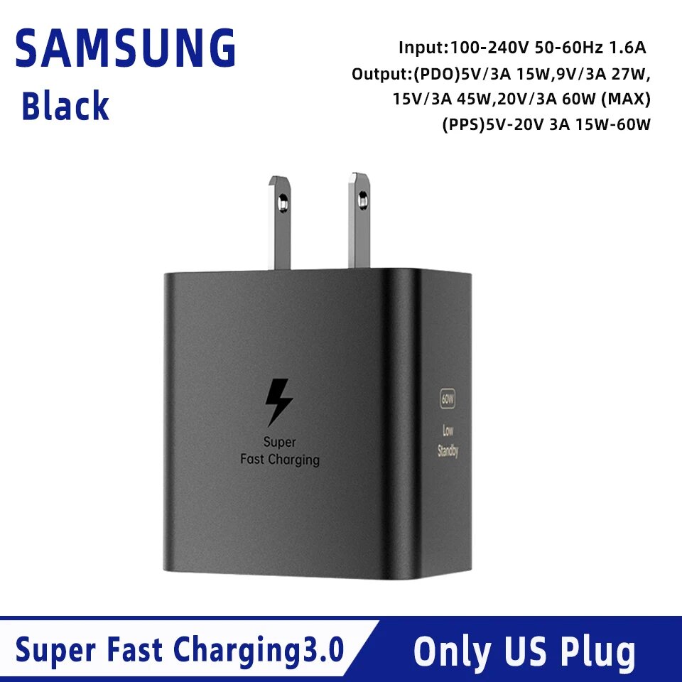 Зарядное устройство Samsung Black 60W Super Fast Charging 3.0, Only US Plug