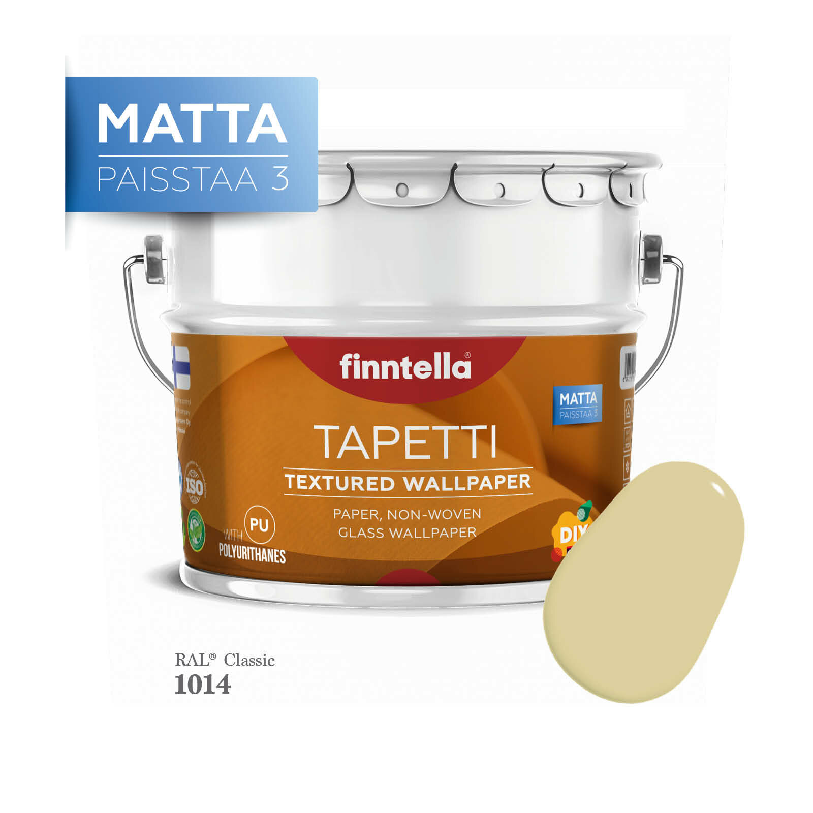 Матовая краска для обоев под окраску TAPETTI Matta FINNTELLA, Цвет RAL 1014 Слоновая кость (Ivory), 9л