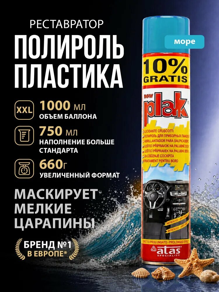 Полироль для пластика авто Plak Морской 750 мл блеск и защита панели