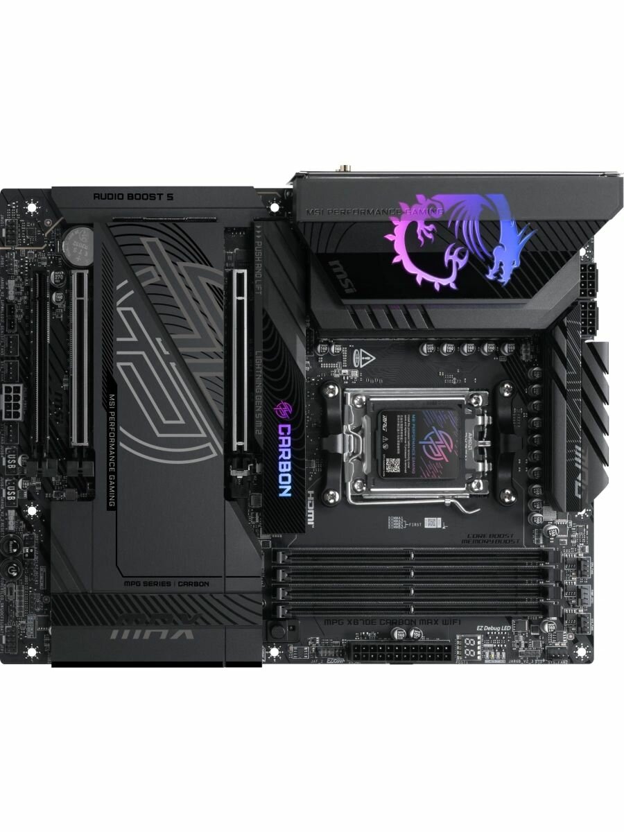 Материнская плата MSI MPG X870E CARBON MAX WIFI Socket AM5 AMD X870E 4xDDR5 ATX AC 97 8ch(7.1) 5Gigabit + 2.5Gigabit Ethernet RAID+HDMI