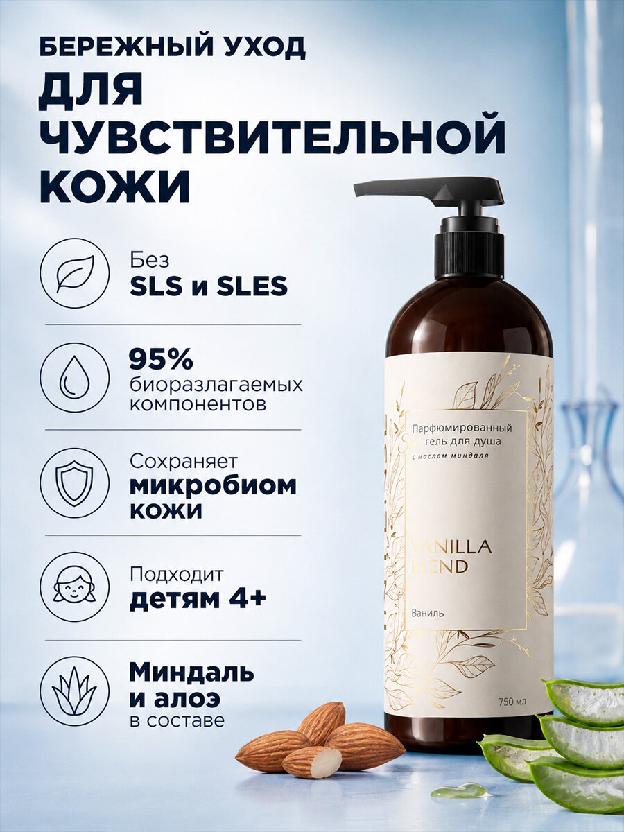 Парфюмированный гель для душа Clean&Green с дозатором Ваниль 750мл