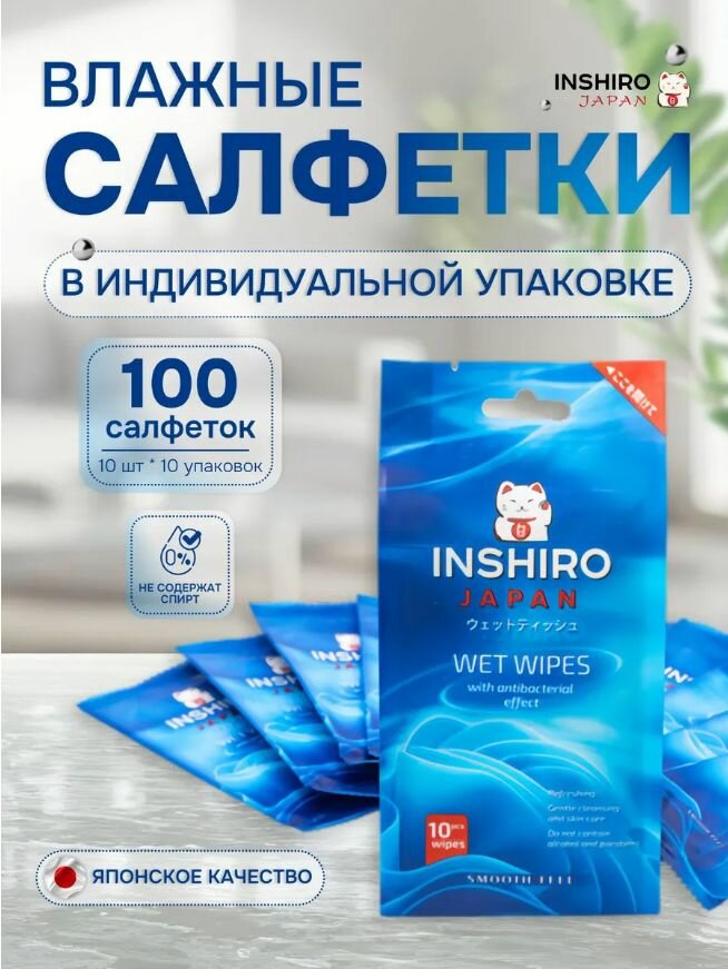 Салфетки влажные антибактериальные в индивидуальной упаковке 10 уп. по 10 шт