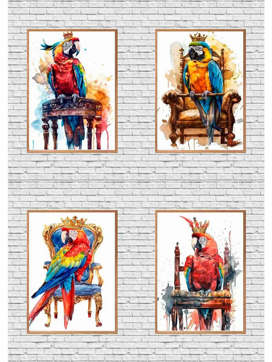 Птица-попугай, король Англии, 4 Плаката, 30x21см