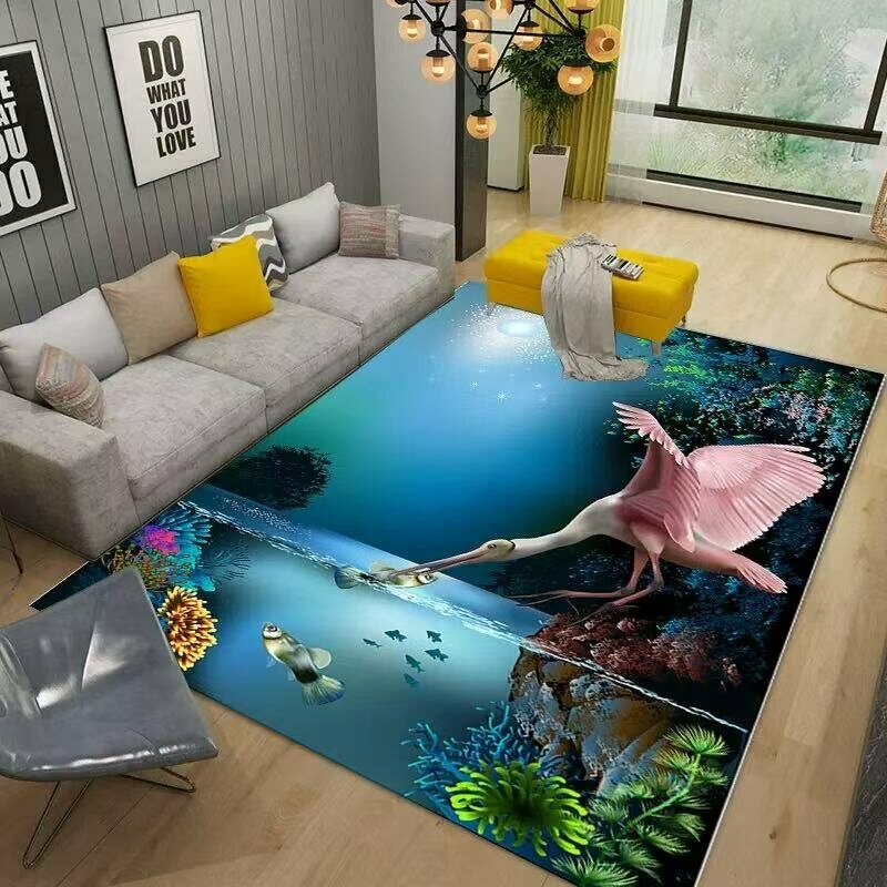 Кристаллический бархат, ковёр для гостиной, спальни, 3D визуализация, морской мир, 140*200 см, толщина 5 мм