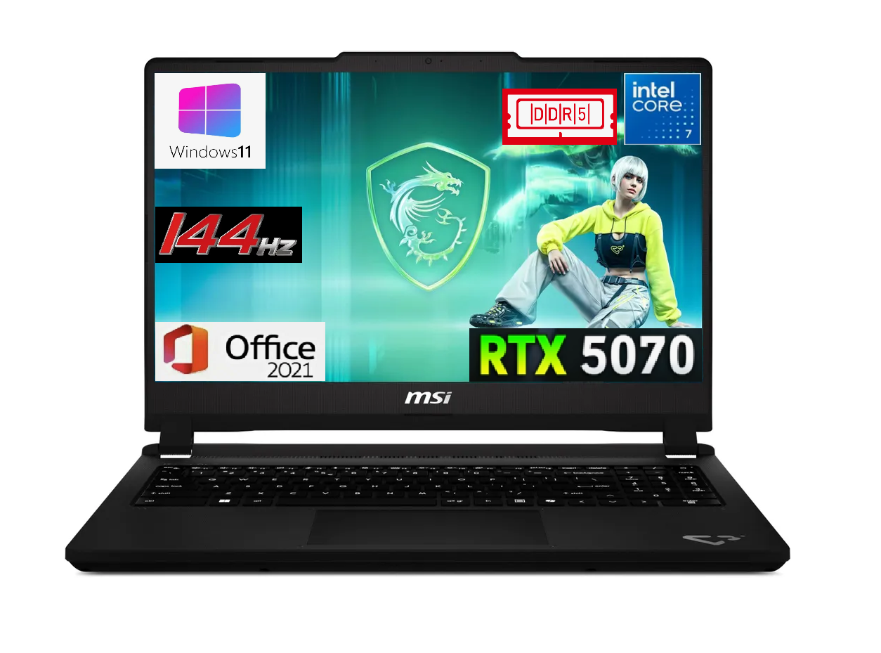 Ноутбук игровой MSI 15.6" IPS 144гц, Core 7 240H (до 5.2ггц), 32 GB DDR5, SSD 1 TB, RTX 5070-8 GB, Win 11 PRO+Office