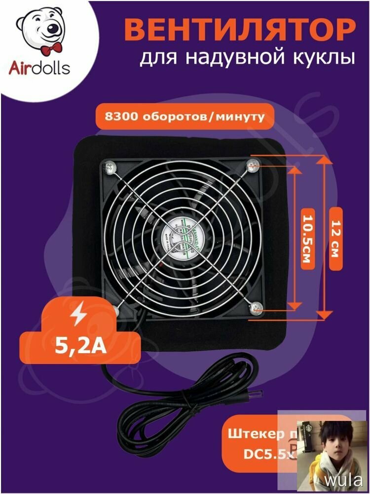 Вентилятор Airdolls 8300 об/мин черный 12 см DC 5.5mm для надувной куклы