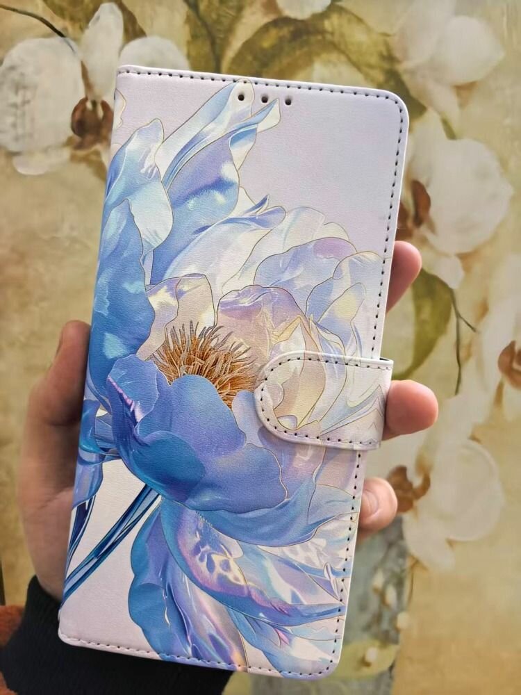 Чехол-книжка на Xiaomi Mi 11 Lite 4G и 5G и NE / Сяоми Ми 11 Лайт 4G и 5G и NE с принтом "сине-белые цветы"