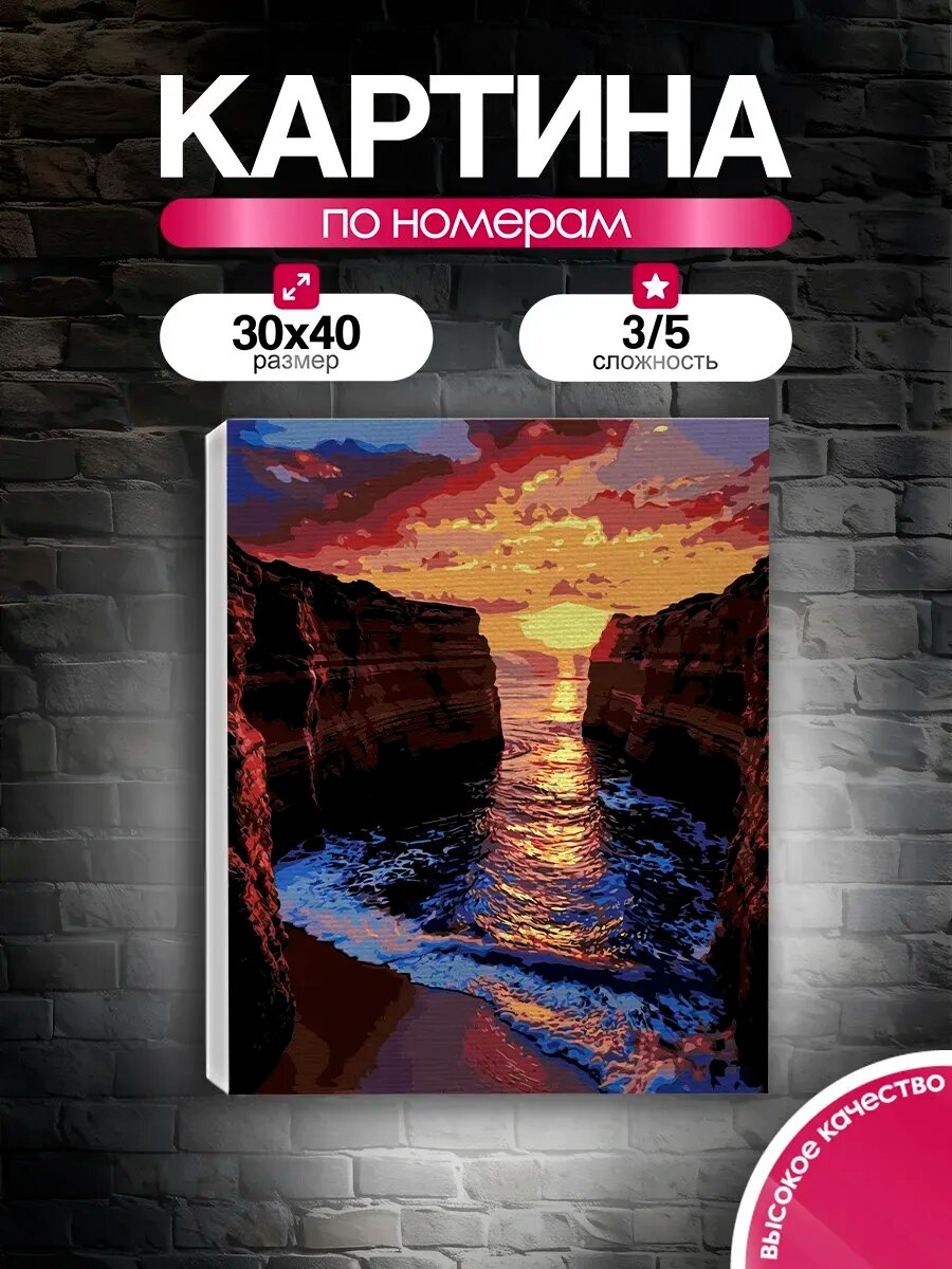 Картина по номерам 30x40 Закат в океане